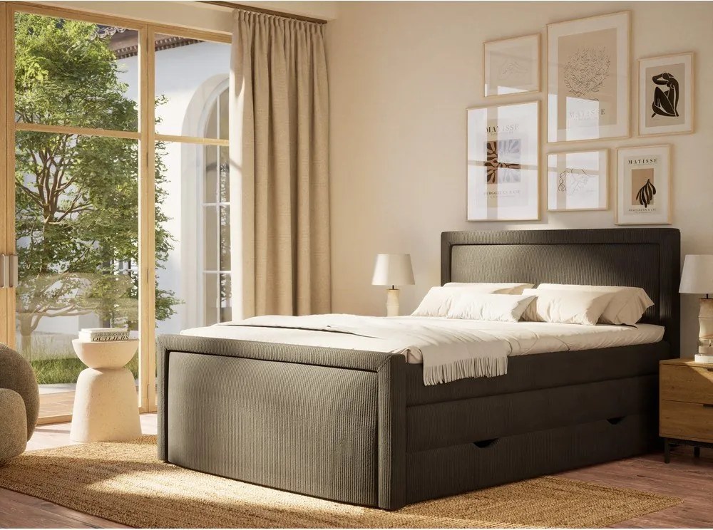 Antracitová boxspring postel s úložným prostorem 200x200 cm Fresco – Maison de Rêve