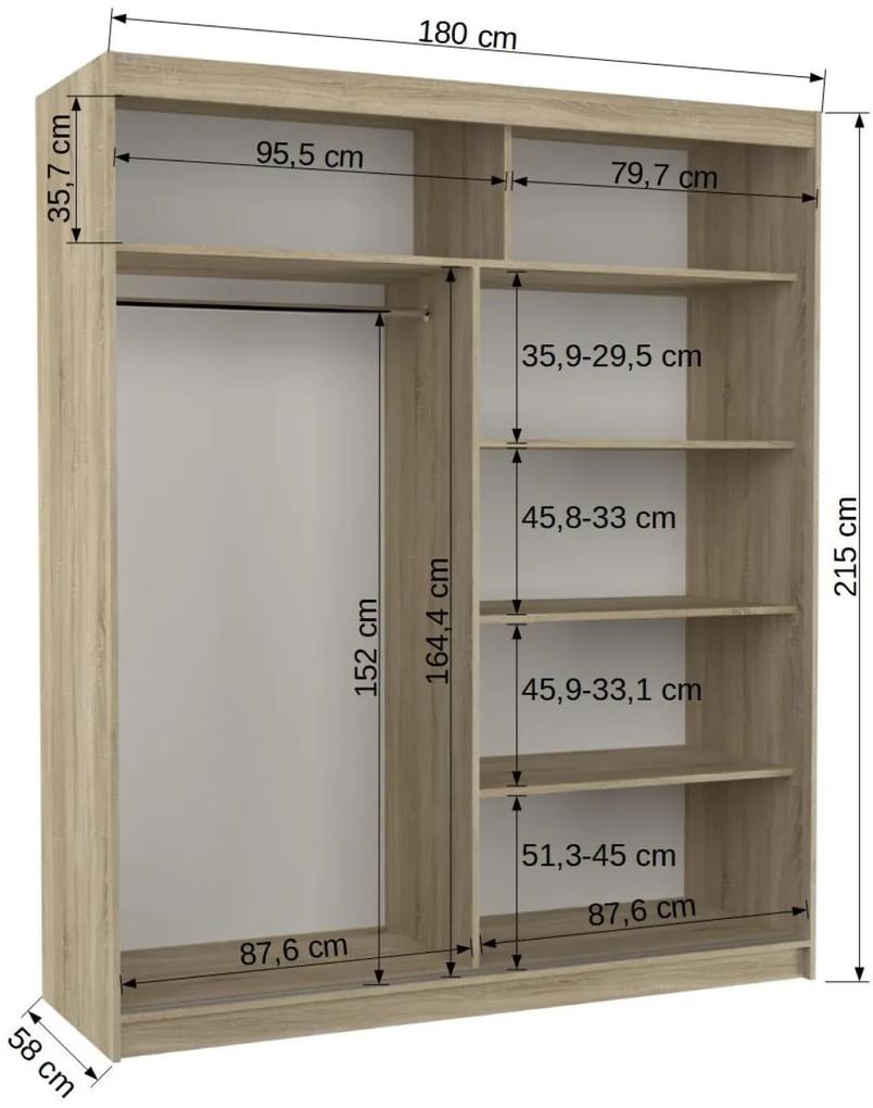Šatní skříň s posuvnými dveřmi Rosette - 180 cm Barva: dub Sonoma