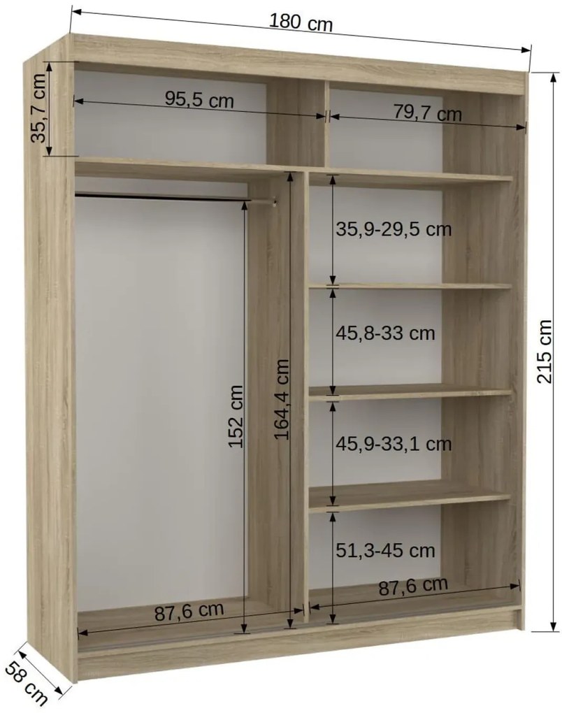 Šatní skříň s posuvnými dveřmi Rosette - 180 cm Barva: Trufla