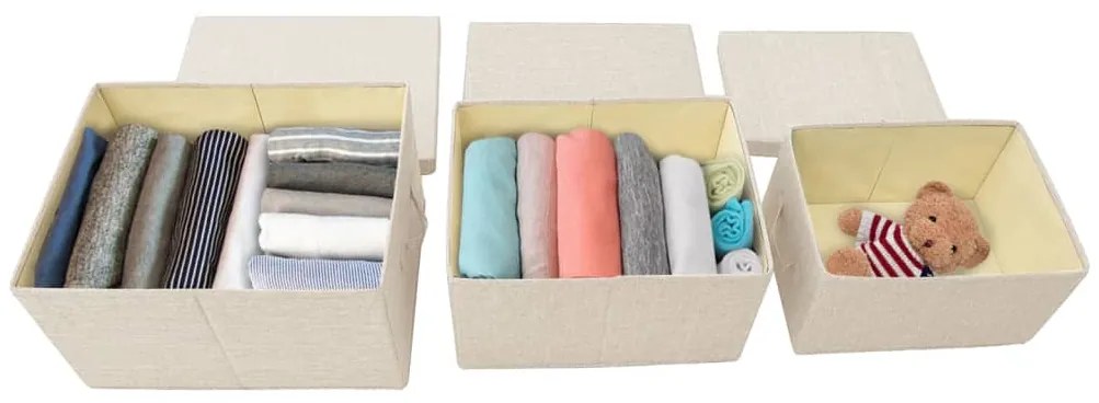 Stohovatelné úložné boxy 3dílná sada textil krémové - Default Title