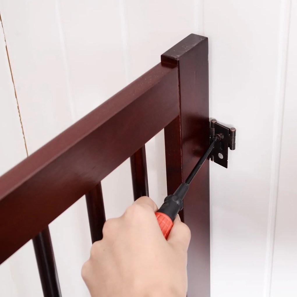 Costway Ochranná brána Čtyřdílná ochrana dveří pro psy Káva – 203 × 76 × 1,8 cm