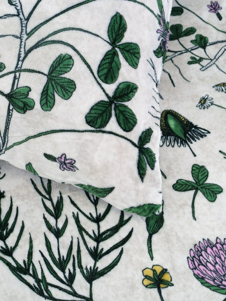 MK Lůžkoviny Prodloužené mikroplyšové povlečení Exclusive - Herbář světle šedý 140 × 220 cm, 70 x 90 cm