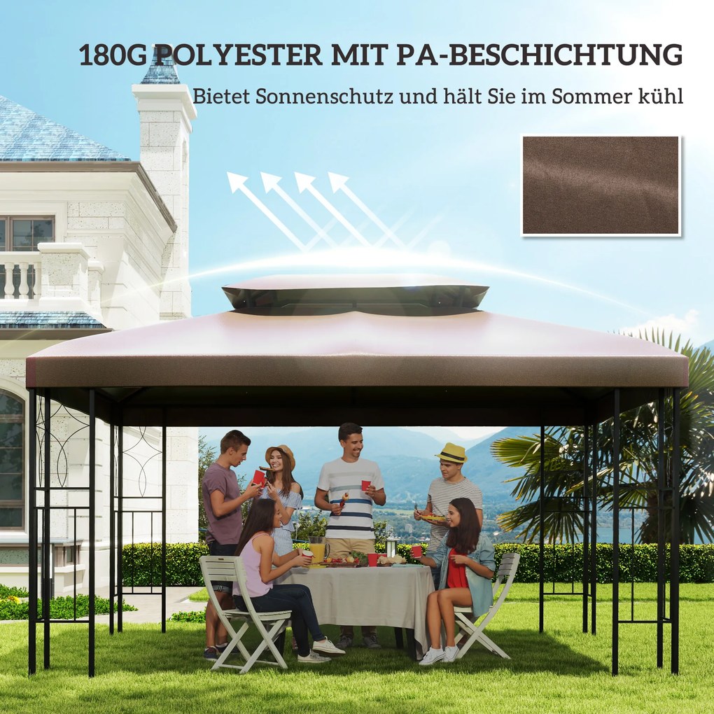 Náhradní střecha altánu Outsunny 3x4m káva polyester odpuzující vodu pro kovové a zahradní altány | Aosom.de