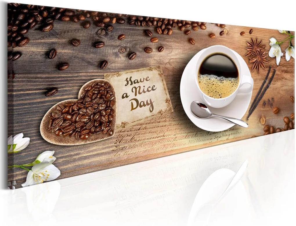 Obraz šálek kávy + háčky a hřebíčky ZDARMA Velikost (šířka x výška): 90x30 cm