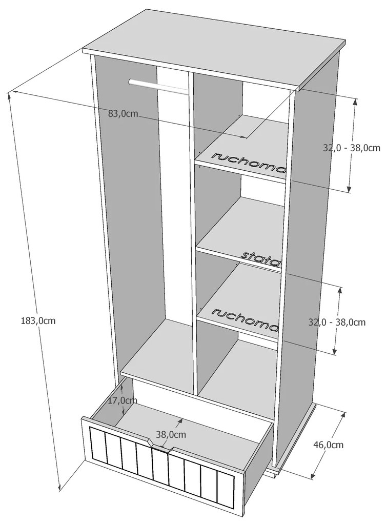 BabyBeds Dětská skříň - lucky Barevné provedení: Dub 183 cm x 46 cm x 47,5 cm