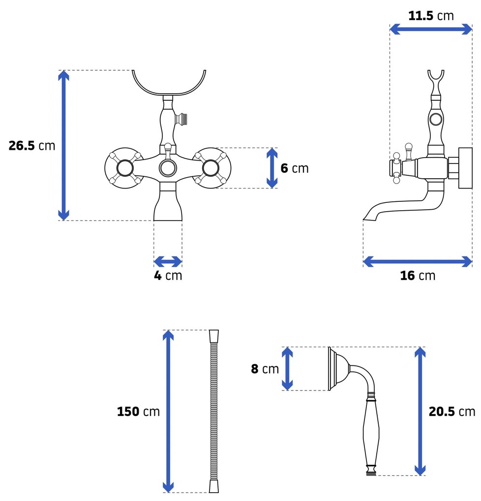 Vanová baterie REA RETRO OLD černá mat