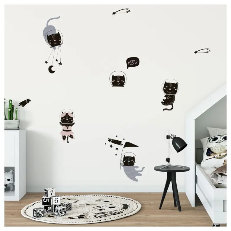 Sada nástěnných dětských samolepek Ambiance Scandinavian Animals Cosmonaut Cats Biano.cz