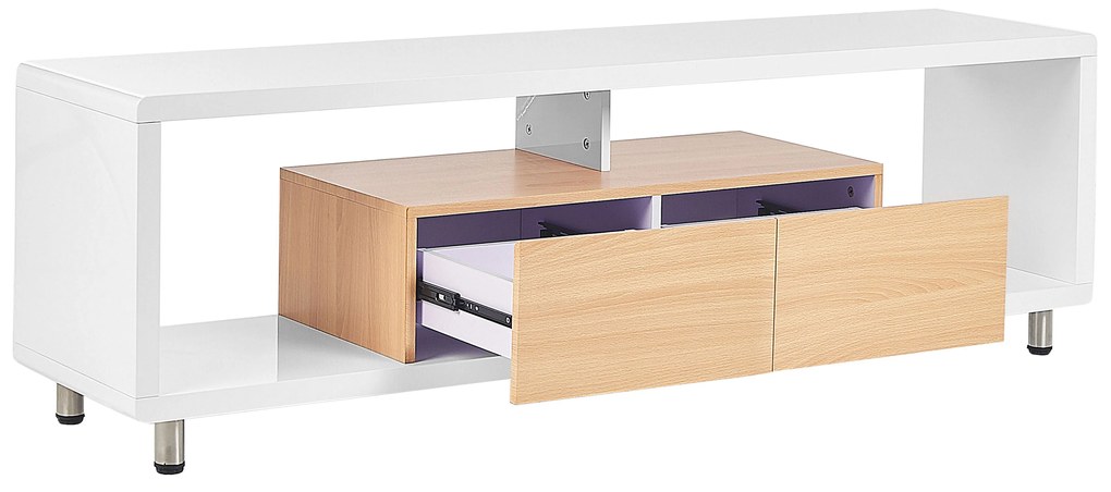 TV stolek bílý/světlé dřevo KNOX Beliani