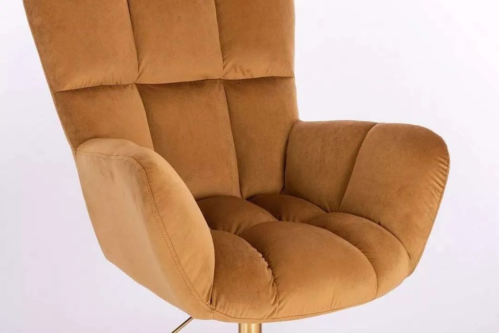 LuxuryForm DESIGN Barové křeslo AURORA VELUR na stříbrné kulaté podstavě - medové