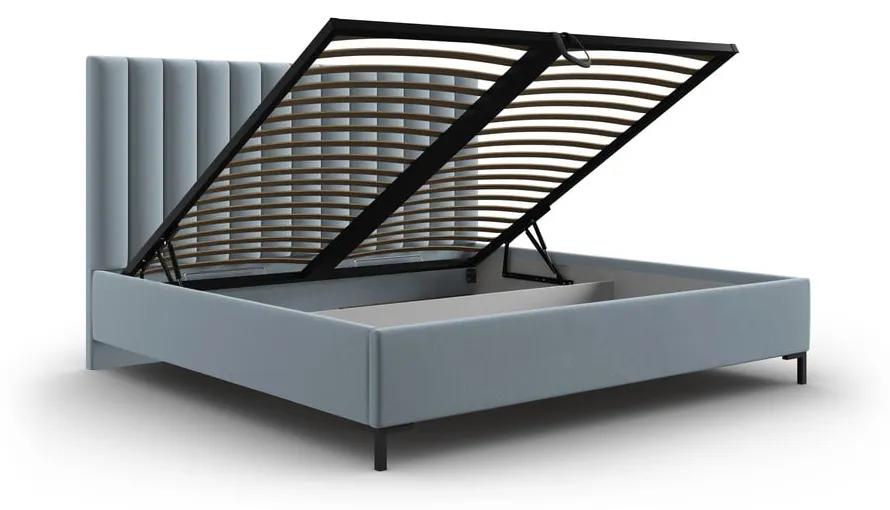 Světle modrá čalouněná dvoulůžková postel s úložným prostorem s roštem 200x200 cm Casey – Mazzini Beds