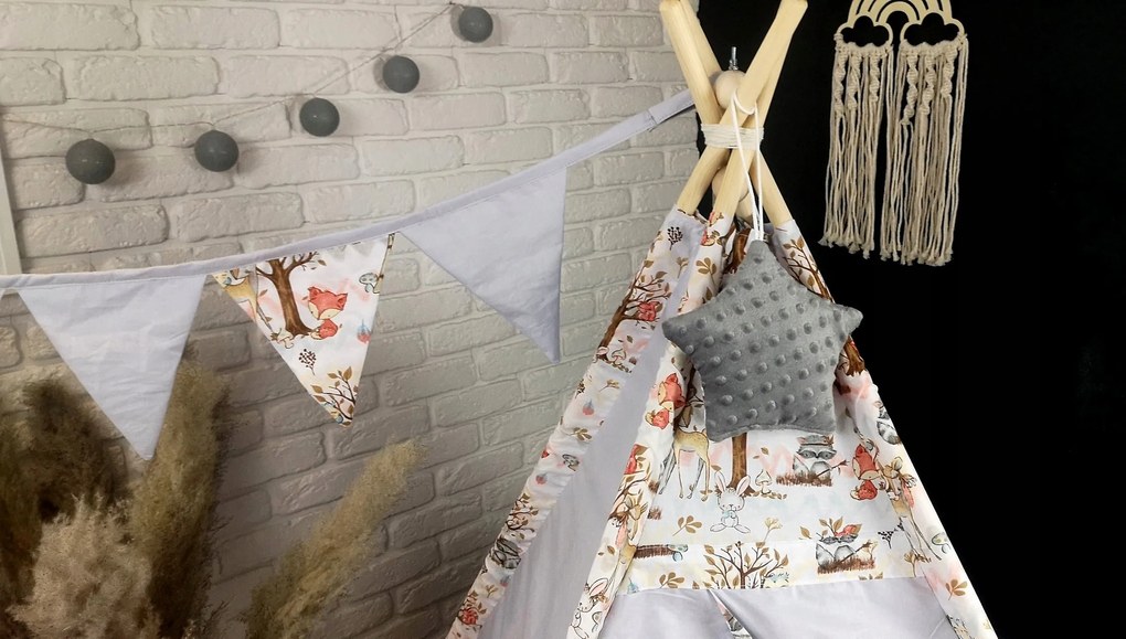 Dětský stan TEEPEE (TÝPÍ) LUXURY s doplňky - LES - šedý