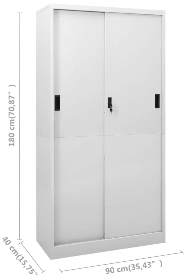 Kancelářská skříň posuvné dveře světle šedá 90x40x180 cm ocel - Default Title