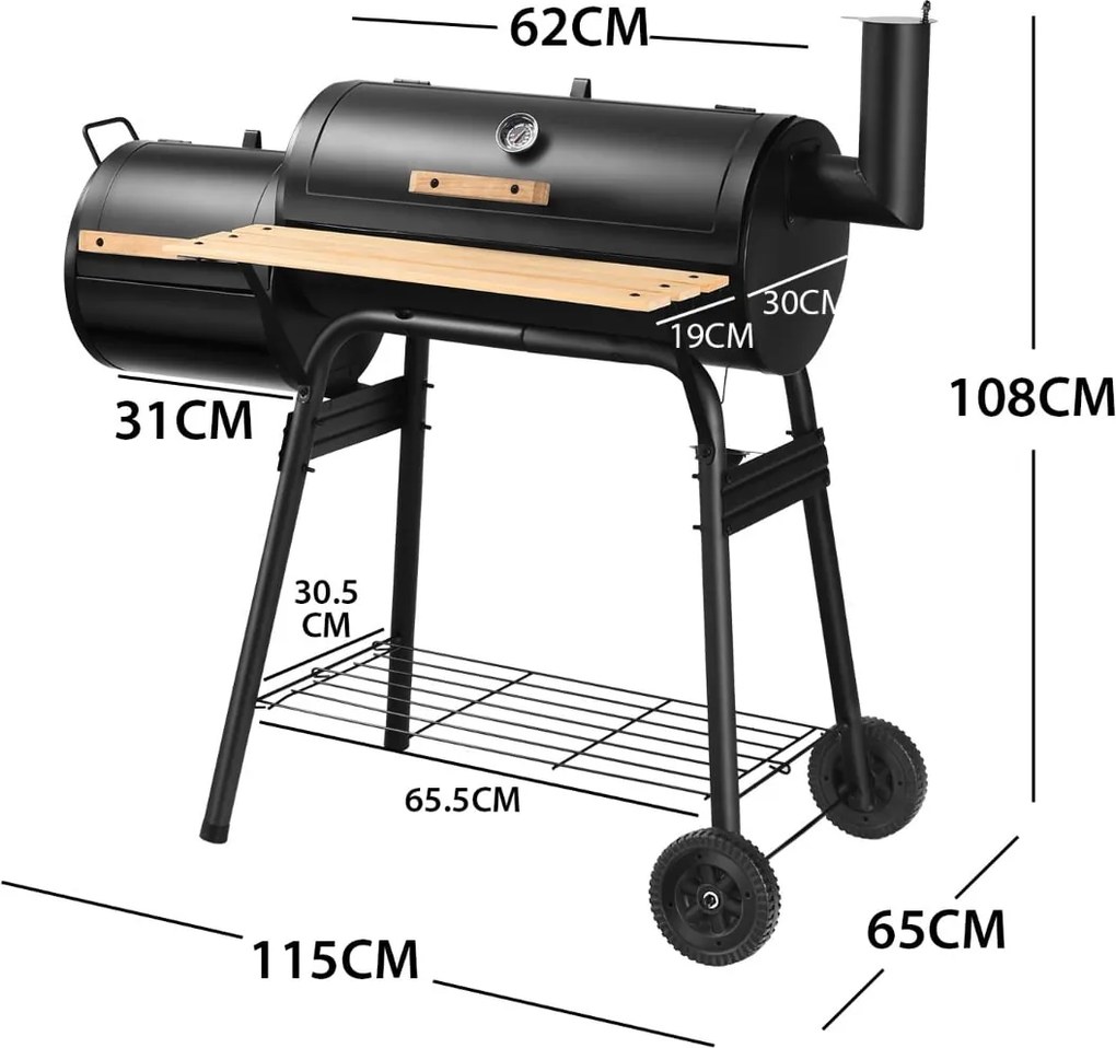 Costway BBQ gril na dřevěné uhlí s kolečky Grilovací vozík s víkem Venkovní gril