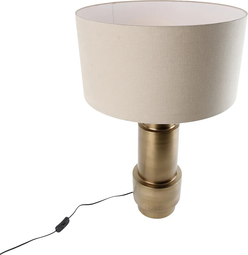 Stolní lampa bronzová s plátěným stínítkem světle hnědým 50 cm - Bruut