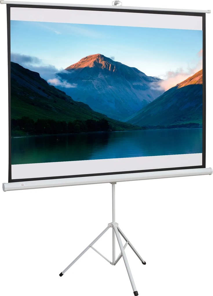 HOMCOM Ruční projektorová plachta s držákem 84 palců Přenosná projekční plachta formát 4:3 pro vnitřní a venkovní domácí kino Terasa 171x131 cm Bílá |