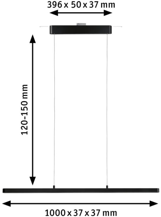 Paulmann 96816 Lento, černé lineární svítidlo se svícením nahoru-dolu pro Urail, 42W LED 2700K stmívatelné, délka 100cm