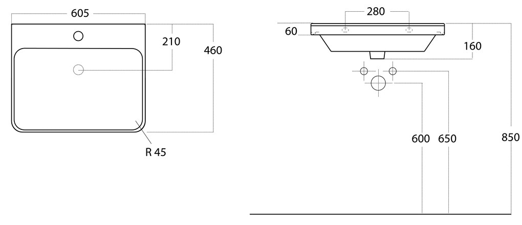 Sapho, THALIE 60 keramické umyvadlo 60x46 cm, nábytkové, TH11060