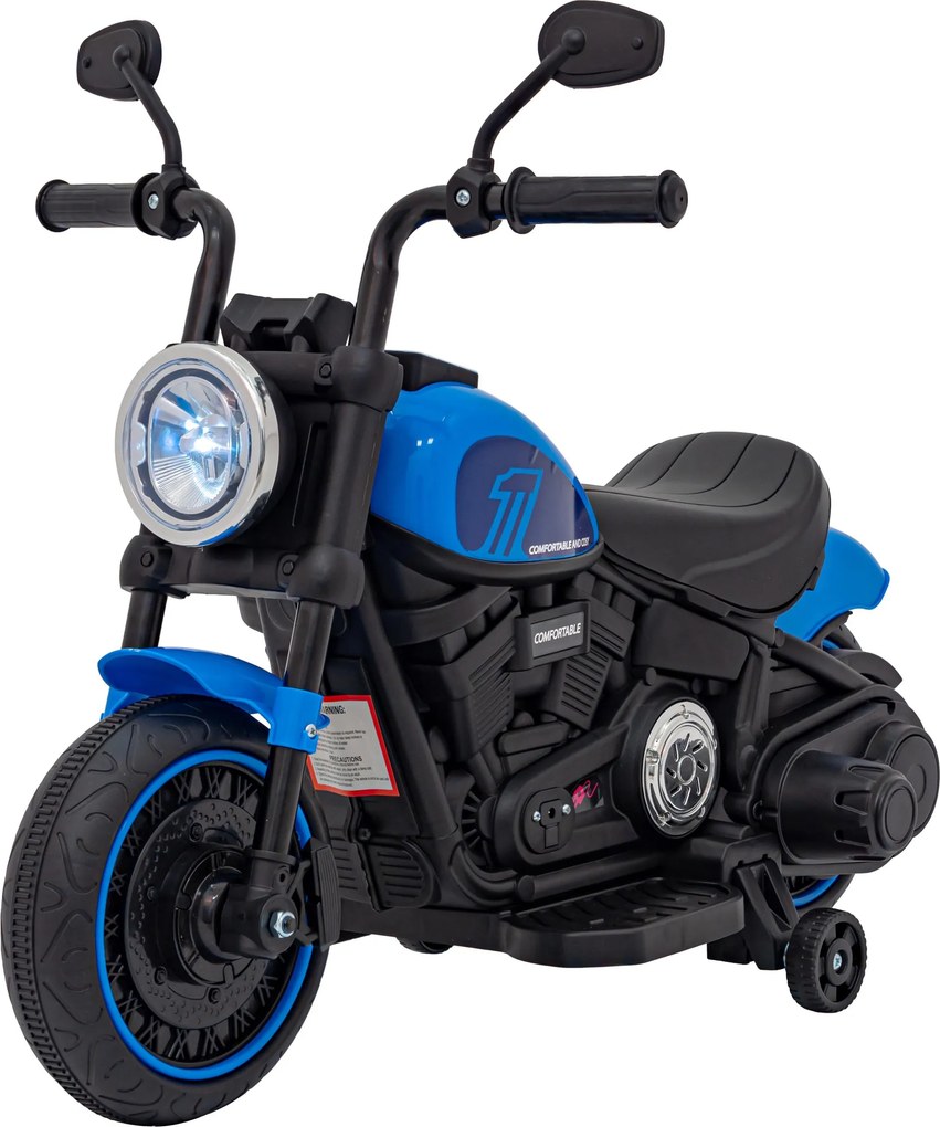 Ramiz Elektrická motorka Chopper FASTER na baterie pro děti modrá + FM rádio + audio panel + LED