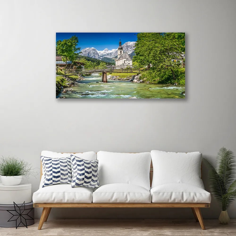 Obraz na plátně Kostel Most Jezero Příroda 120x60 cm