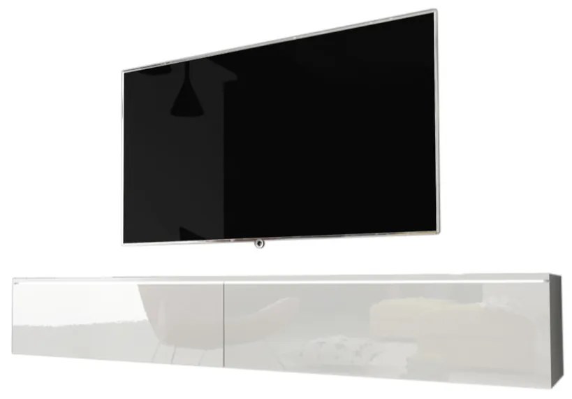 TV stolek LOWBOARD D 180, 180x30x32, bílá/bílá lesk + LED