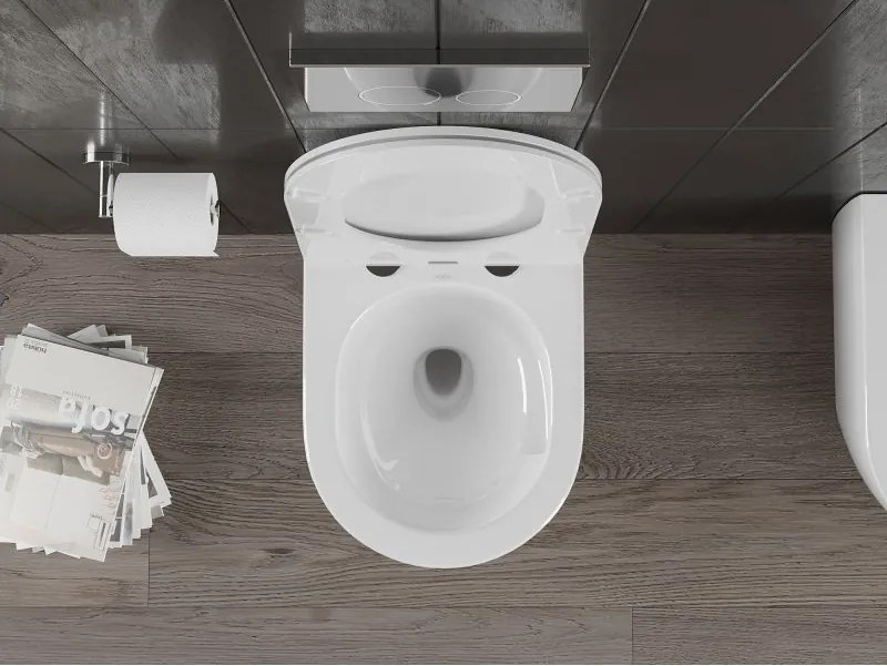 Mexen Carmen, závěsná WC mísa 490x365x340 mm, Rimless Tornádo + WC sedátko z duroplastu, bílá lesklá, 30880300T