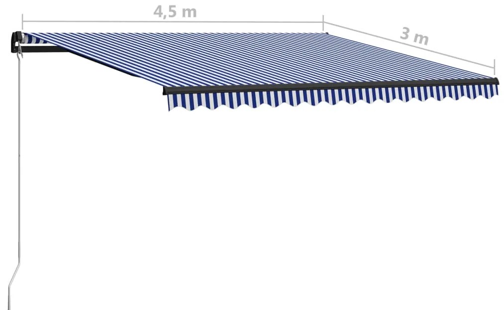 vidaXL Marketos Ručně zatahovací markýza 450 x 300 cm modro-bílá