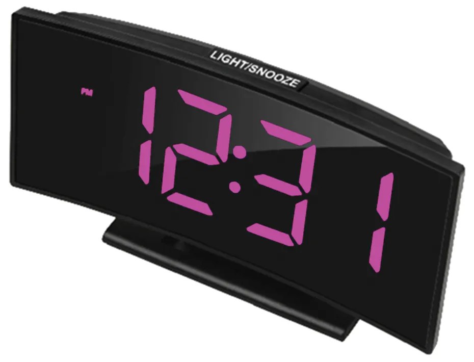 JVD Prohnutý digitální budík do sítě s fialovými LED svítícími čísly JVD SB681.4