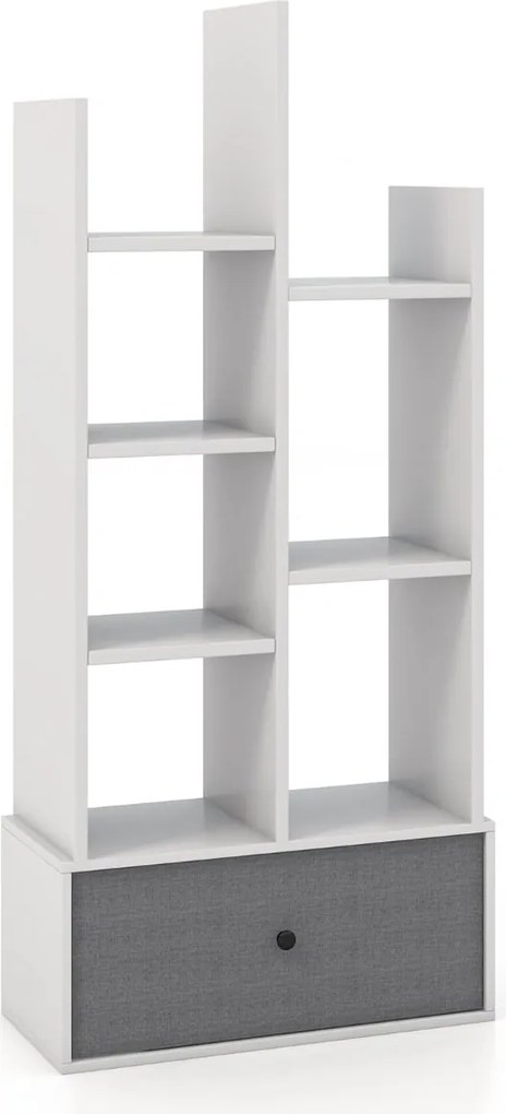 Costway 7patrová otevřená knihovna se zásuvkou – 53 × 24 × 118 cm