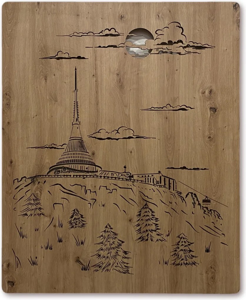 Li-Go "Ještěd" světelný obraz s baterií 90x120cm provedení povrchu: bříza