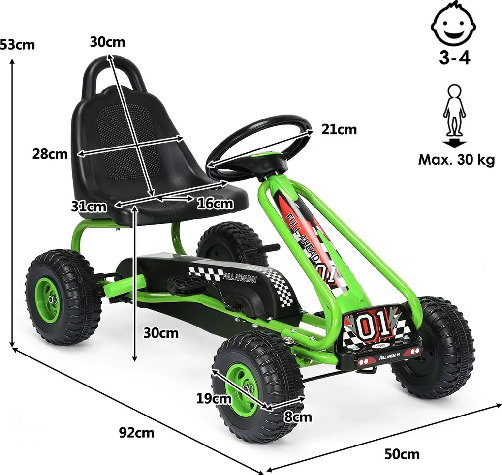 Costway Motokára Pedal s nastavitelným sedadlem 4 kola Pedál Poháněný Ride-On
