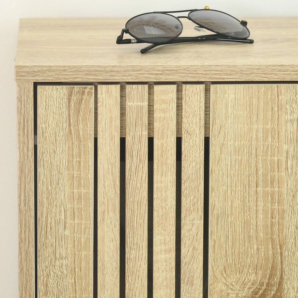 HOMCOM Skříň na boty se 3 klapkami, na 18 párů, 3 oddílová skříň na boty, velká kapacita pro předsíň, chodbu, obývací pokoj, 63 x 24 x 117 cm, dub