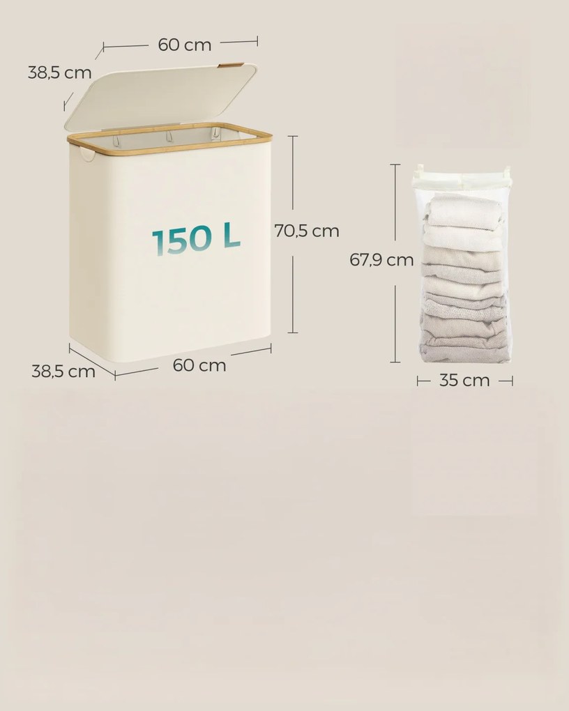 Goleto Koš na prádlo s víkem 150 l | krémově bílá