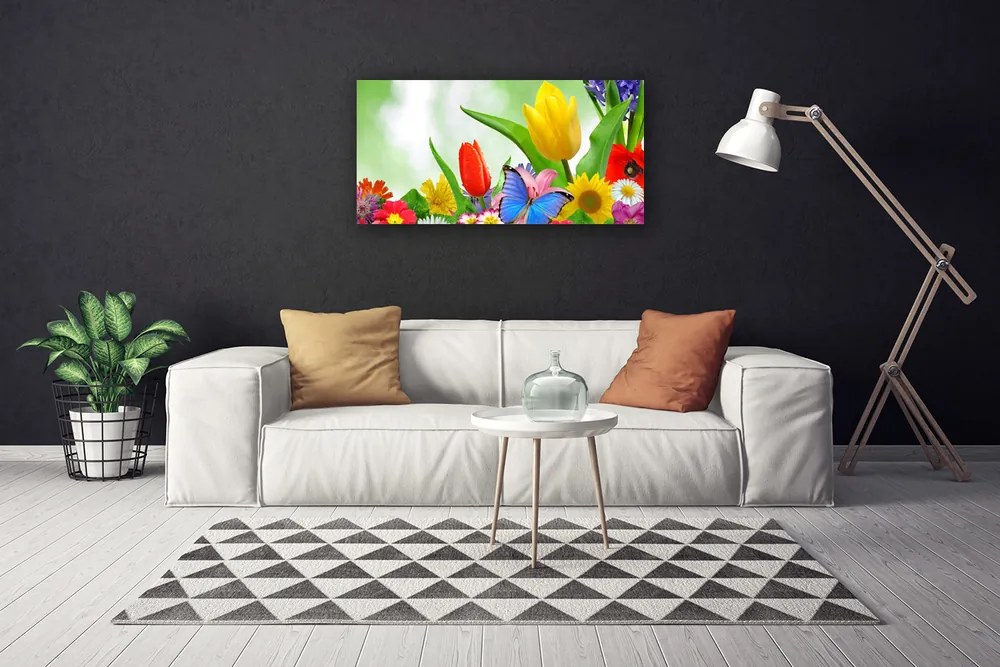 Obraz na plátně Motýl Květiny Příroda 100x50 cm