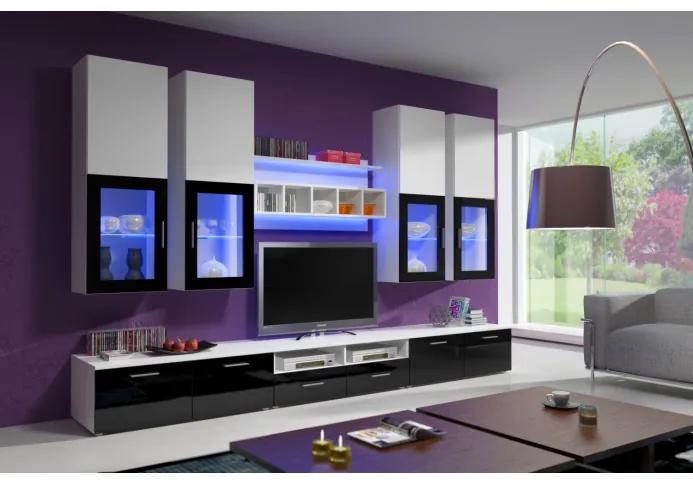 Obývací stěna s LED osvětlením Adriel 1, Barevné provedení 20 bílá / fialová