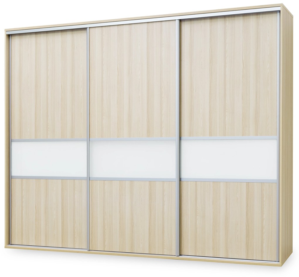 Nábytek Mikulík Skříň FLEXI 3 - 3x dveře dělené sklem LACOBEL - (š/v/h) 300 x 240 x 65 cm