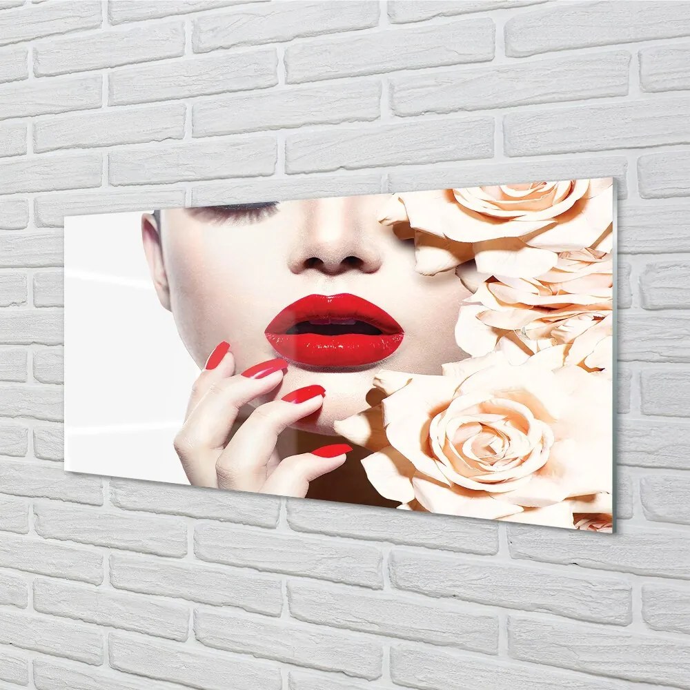 Obraz na skle Růže rudé rty žena 100x50 cm