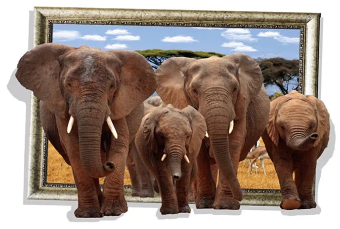 Živá Zeď Samolepka na zeď Sloni Safari