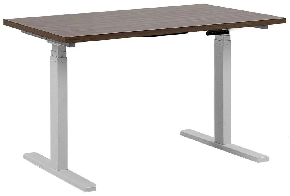 Elektricky nastavitelný psací stůl 130 x 72 cm tmavé dřevo/bílý DESTIN II Beliani