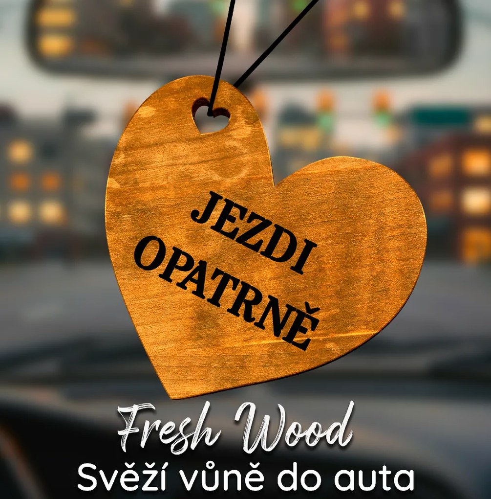 Ahome CZ Dřevěná vůně do auta – Jezdi opatrně srdce