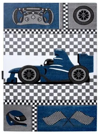 koberec PETIT ZÁVODY FORMULE 1 AUTO, modrý velikost 120x170 cm | krásné koberce cz