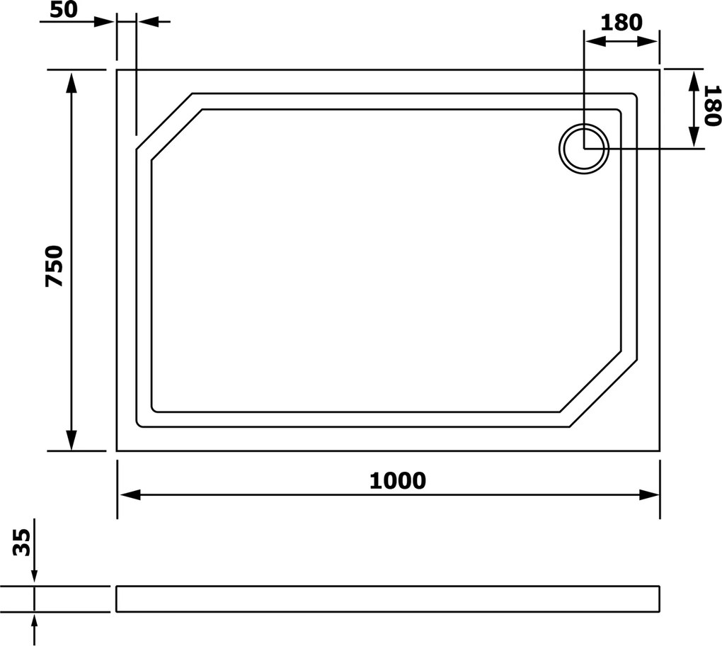 Gelco SARA 100 x 75 cm HS10075 sprchová vanička litý mramor