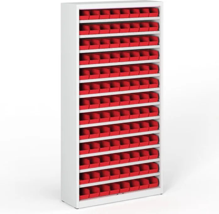 Regál s plastovými boxy BASIC se zadní stěnou - 1800 x 400 x 920 mm, 104x box A