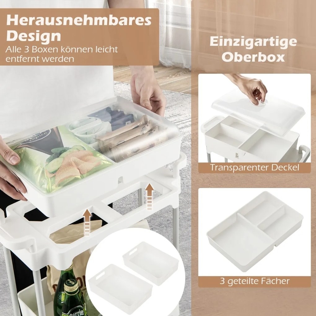 Costway 3 Tier Rolling Cart Multifunkční úložný vozík s odnímatelným krytem
