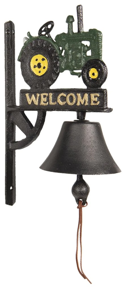 Litinový zvonek s traktorem a nápisem Welcome - 21*13*33 cm