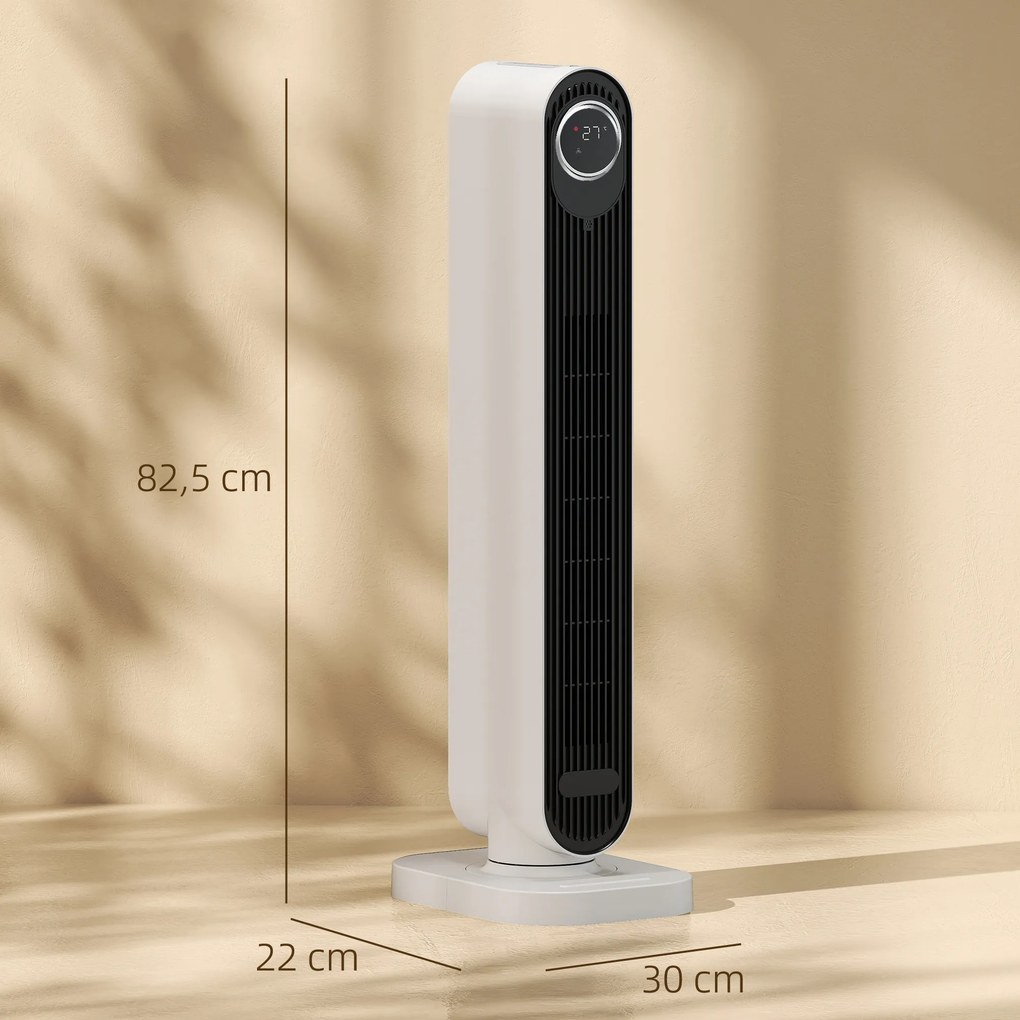 HOMCOM 2000W ventilátorový ohřívač z ABS s dálkovým ovládáním, kýváním a časovačem, 30 x 22 x 82,5 cm, bílá