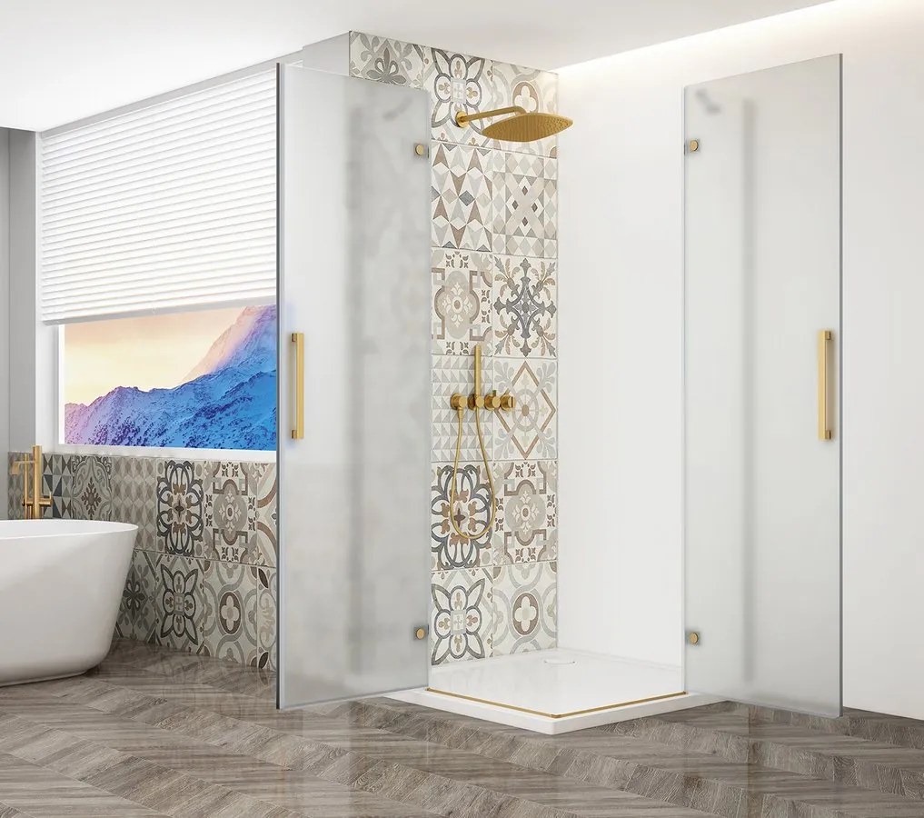 Gelco Trinity Gold Matt čtvercový sprchový kout 100 x 100 x 200 cm otevírací zlatá sklo matné GT2210-10M-G