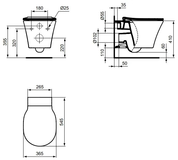 Ideal Standard Connect Air WC Set - Závěsné WC AQUABLADE s instalačním systémem ProSys, ovládací tlačítko chrom, sedátko se SoftClose