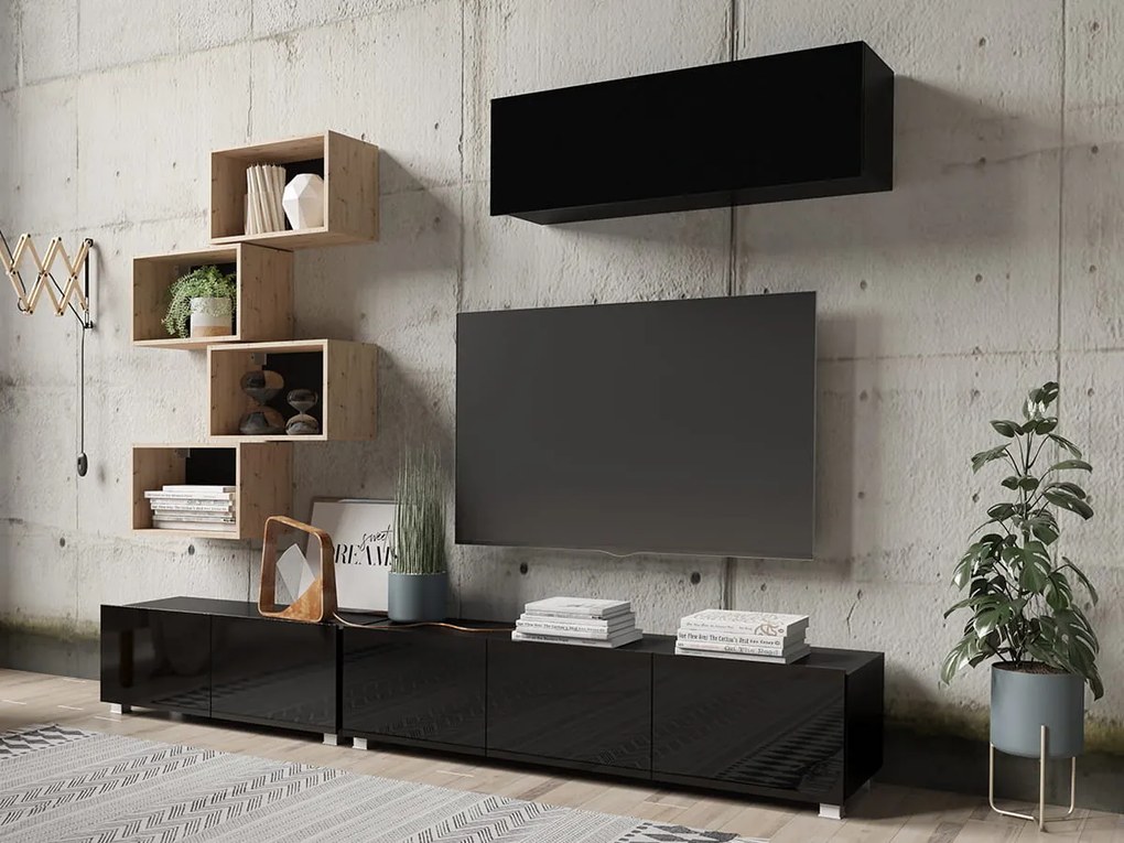 GAB Obývací stěna LORONA 29, Černá/ Dub Artisan 250 cm