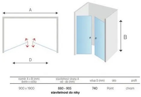 EBS Star Sprchové dvoukřídlé dveře 90 cm chrom, sklo point