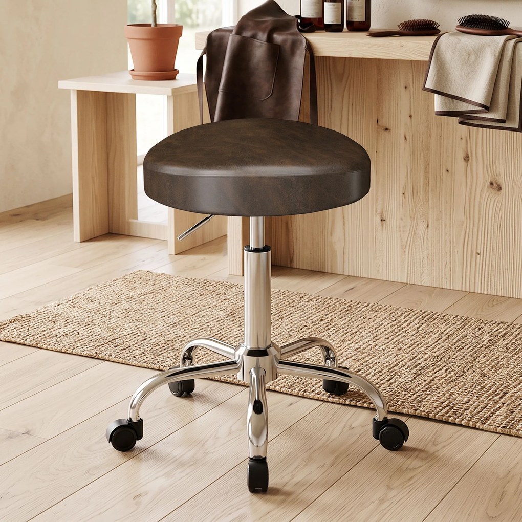 HOMCOM otočná stolička 360° s výškově nastavitelným sedadlem, umělá kůže, nosnost 120 kg, 39x34,5x52-67,5 cm, hnědá